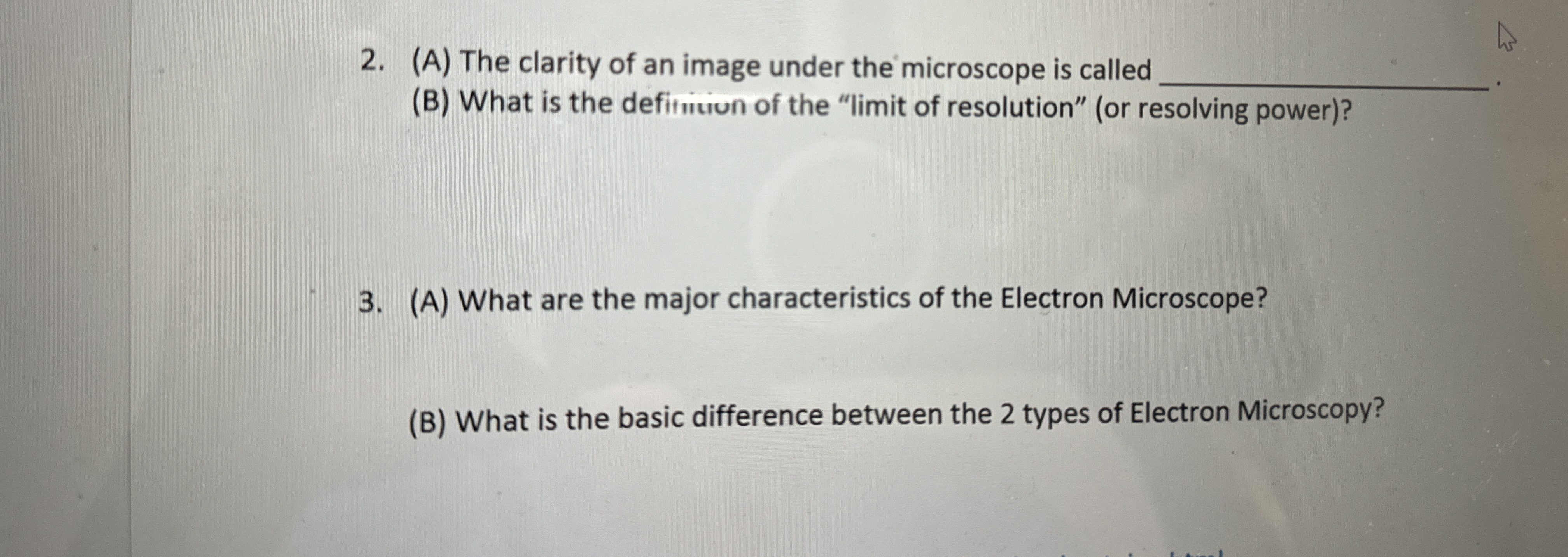 Solved (A) ﻿The clarity of an image under the microscope is | Chegg.com