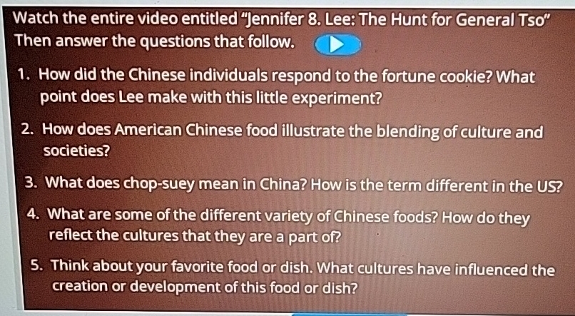 Solved Watch the entire video entitled "Jennifer 8. ﻿Lee: | Chegg.com