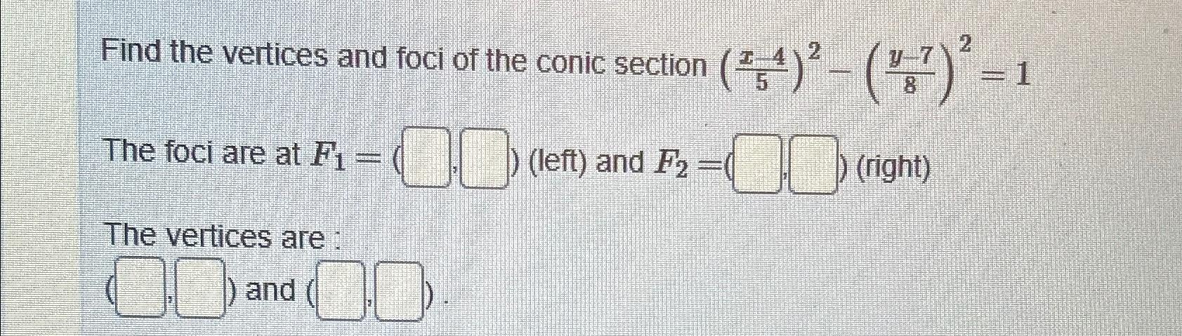Solved Find the vertices and foci of the conic section | Chegg.com