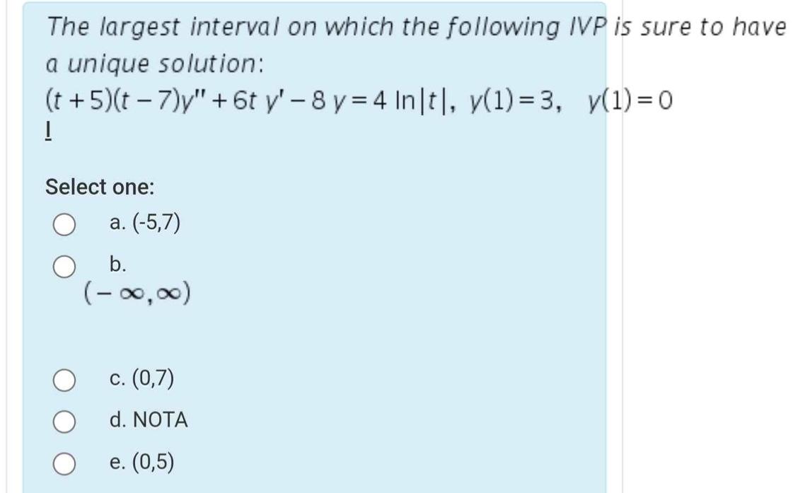 Solved The largest interval on which the following IVP is | Chegg.com