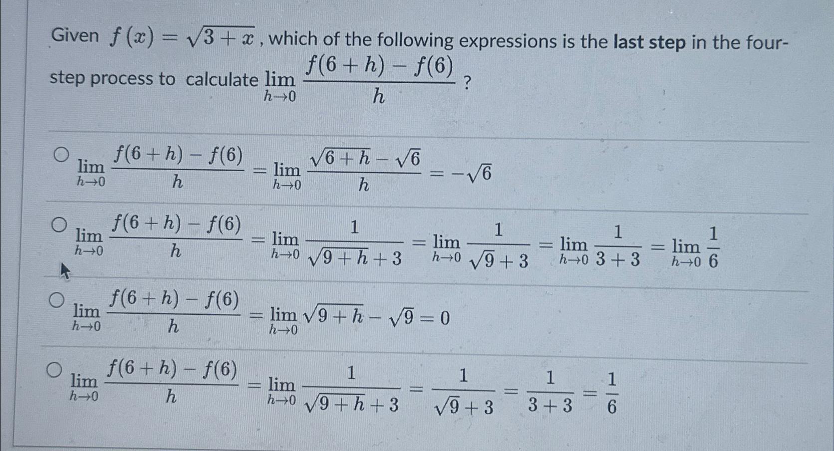 Solved Given f(x)=3+x2, ﻿which of the following expressions | Chegg.com