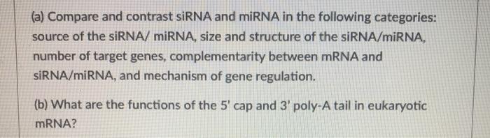 Solved (a) Compare and contrast siRNA and miRNA in the | Chegg.com