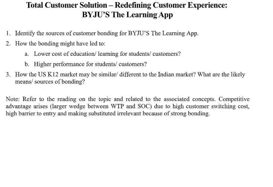 Solved Total Customer Solution - Winning Through | Chegg.com