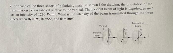 Solved 2. For each of the three sheets of polarizing | Chegg.com