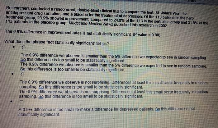 Solved Researchers conducted a randomized, double-blind | Chegg.com