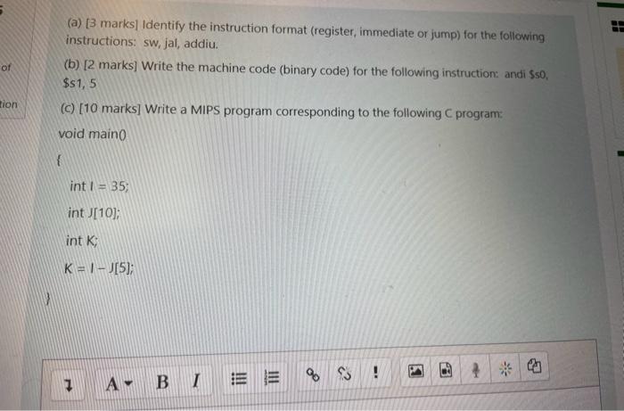Solved (a) [3 marks] Identify the instruction format | Chegg.com