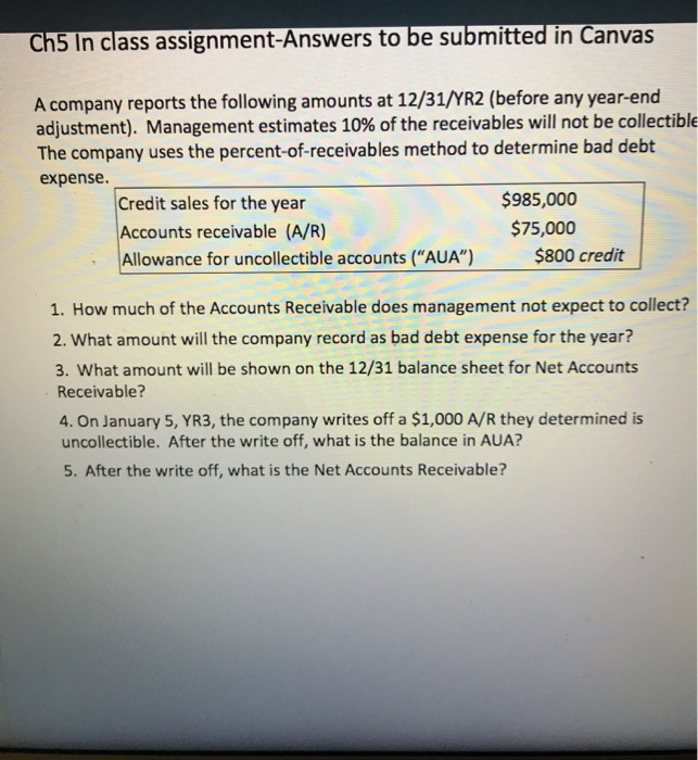 Solved Ch5 in class assignment-Answers to be submitted in | Chegg.com