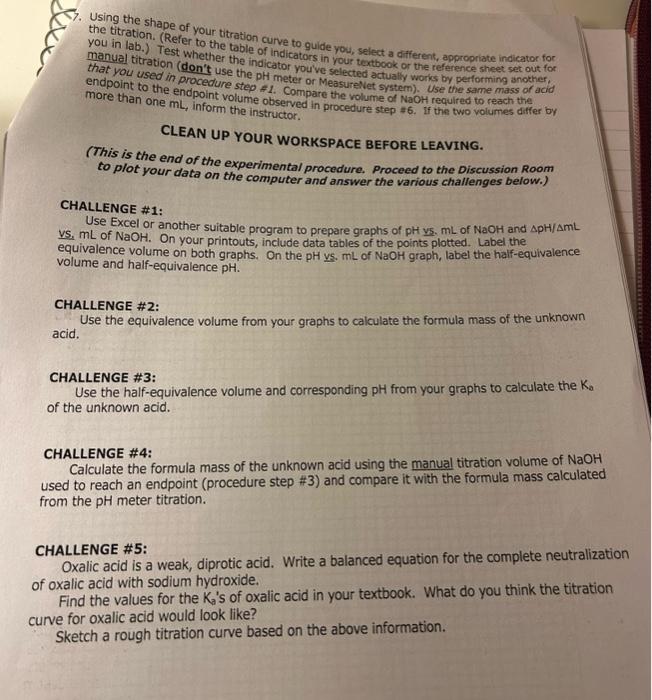 Using the shape of your titration curve to guide you, | Chegg.com