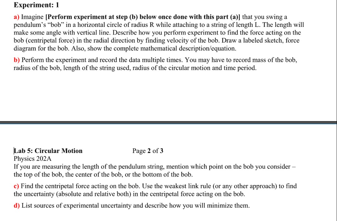 Experiment: 1a) ﻿Imagine [Perform experiment at step | Chegg.com