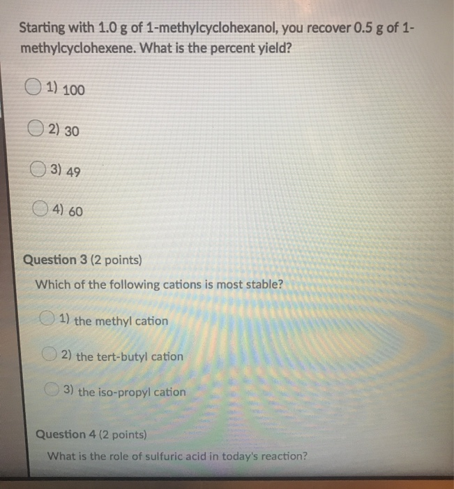 Solved Starting with 1.0 g of 1-methylcyclohexanol, you | Chegg.com