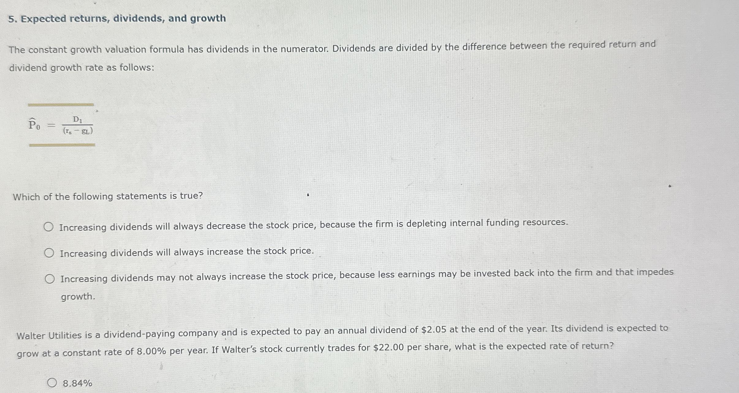 Solved Expected returns, dividends, and growthThe constant | Chegg.com