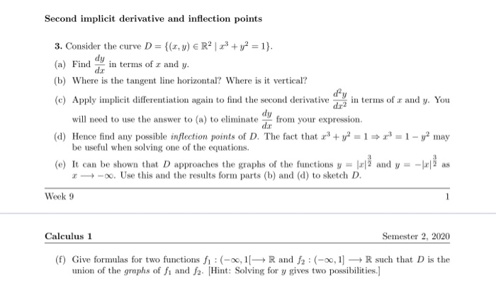 Solved Second implicit derivative and inflection points 3. | Chegg.com
