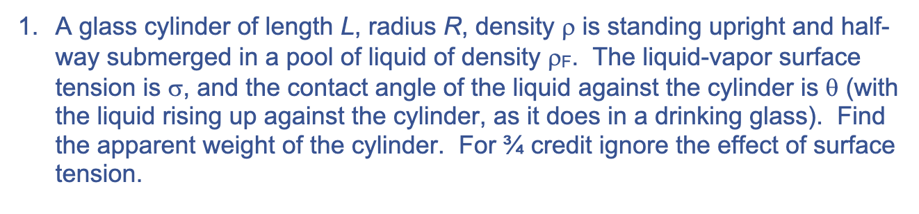 Solved A glass cylinder of length L, ﻿radius R, ﻿density ρ | Chegg.com