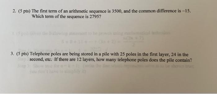 Solved 2. (5 pts) The first term of an arithmetic sequence | Chegg.com