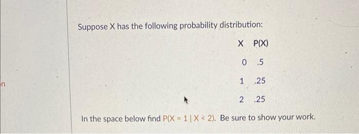 [Solved]: Suppose ( X ) has the following probability dis
