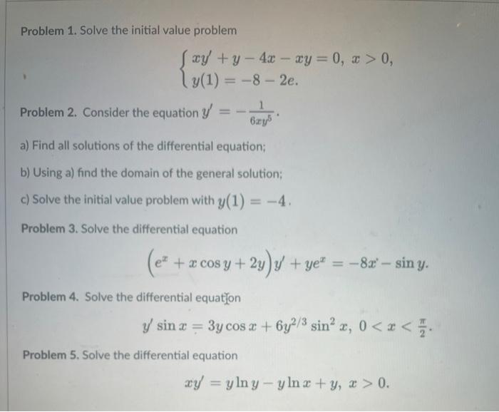 Solved Problem 1. Solve the initial value problem xy + y - | Chegg.com