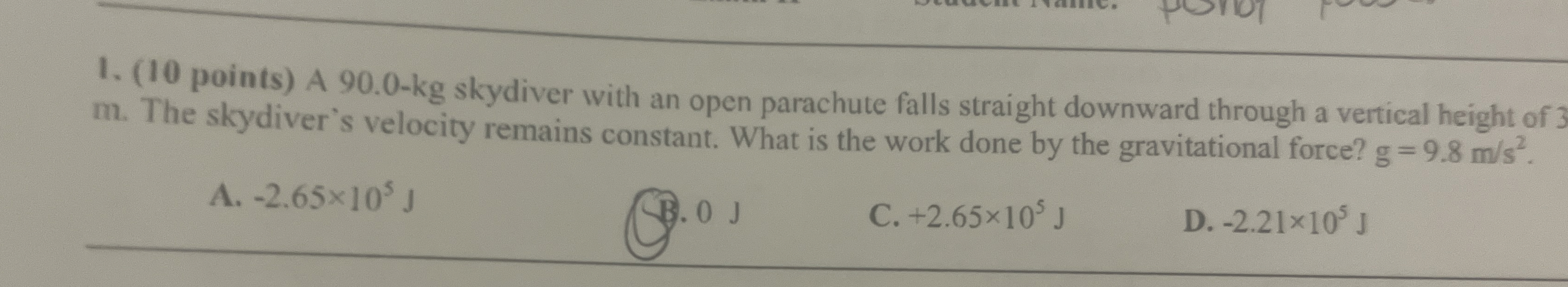 Solved (10 ﻿points) ﻿A 90.0-kg ﻿skydiver with an open | Chegg.com