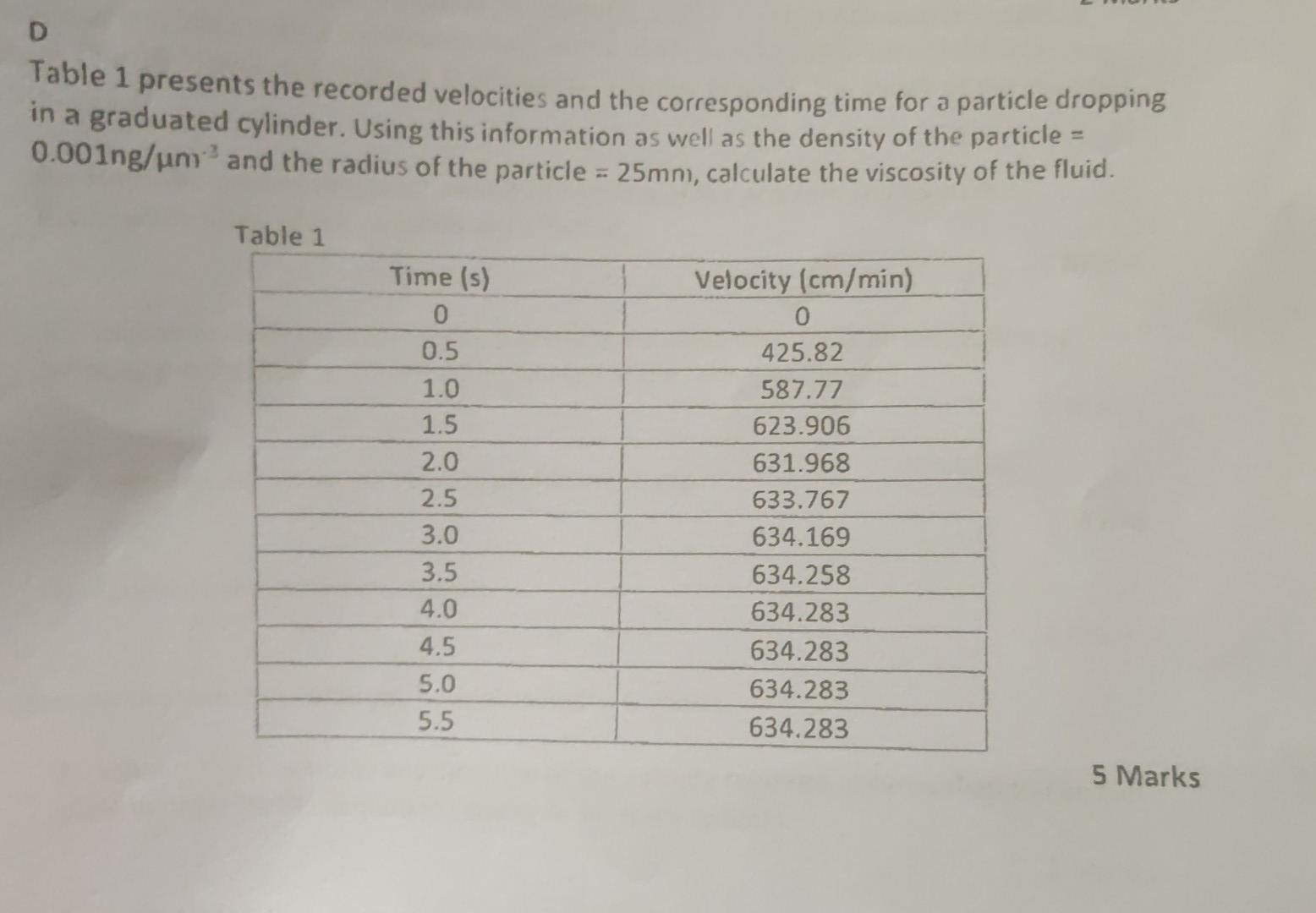 Solved D Table 1 presents the recorded velocities and the | Chegg.com