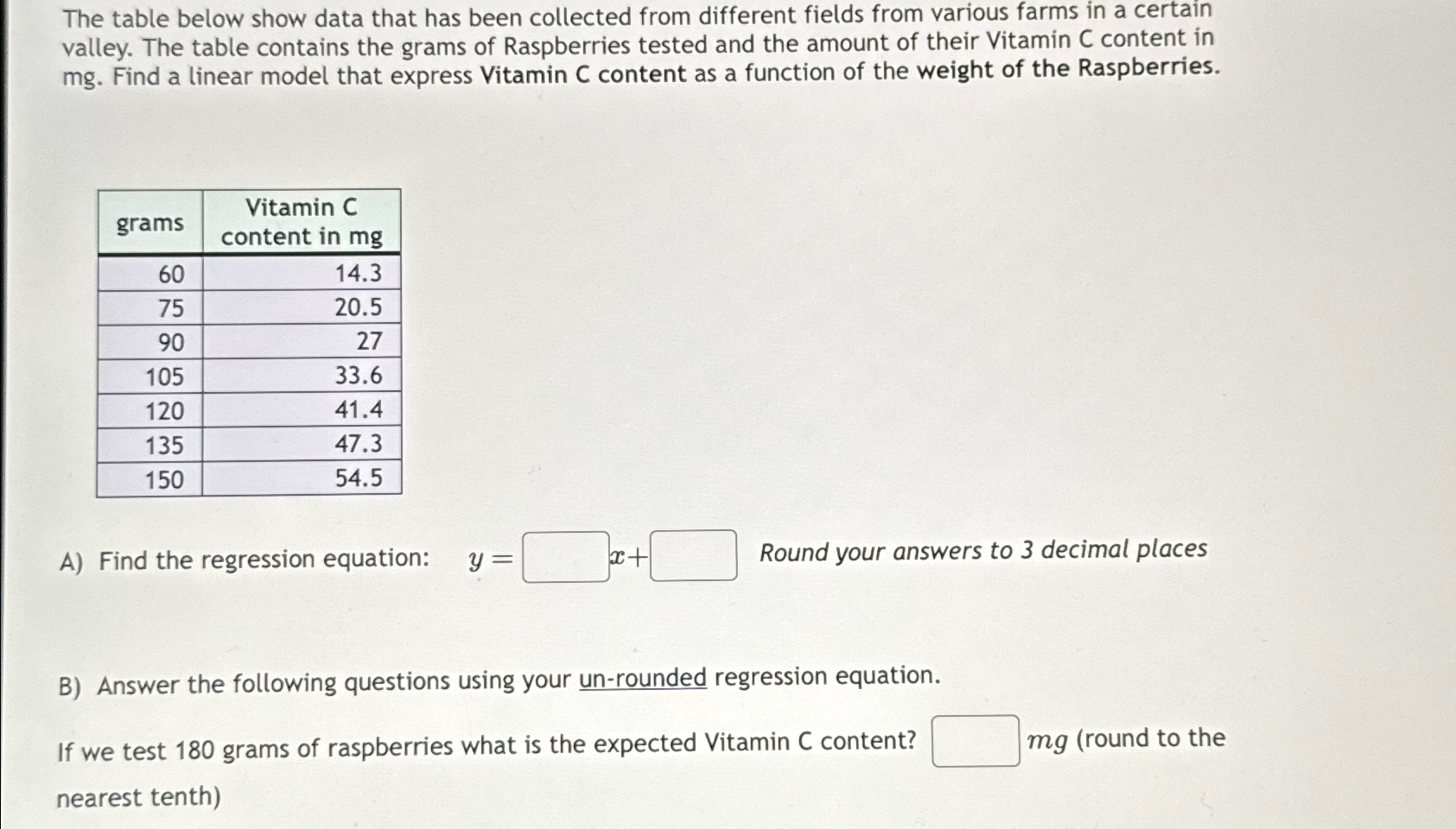 Solved The table below show data that has been collected | Chegg.com