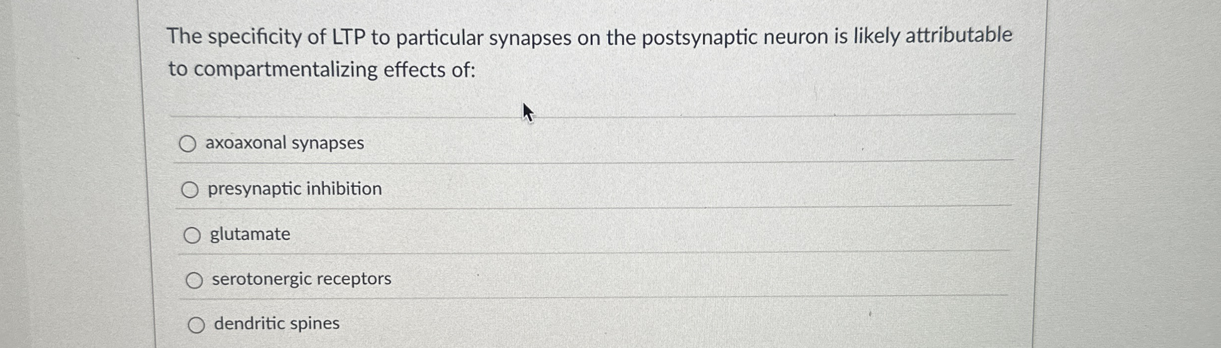 Solved The specificity of LTP to particular synapses on the | Chegg.com