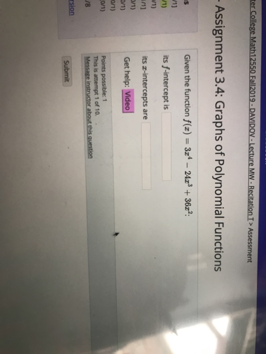 Solved ignment 3.4: Graphs of Polynomial Functions Given the | Chegg.com