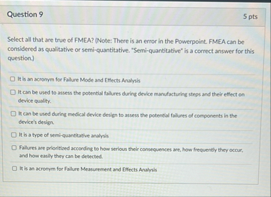 Solved Question 95 ﻿ptsSelect all that are true of FMEA? | Chegg.com