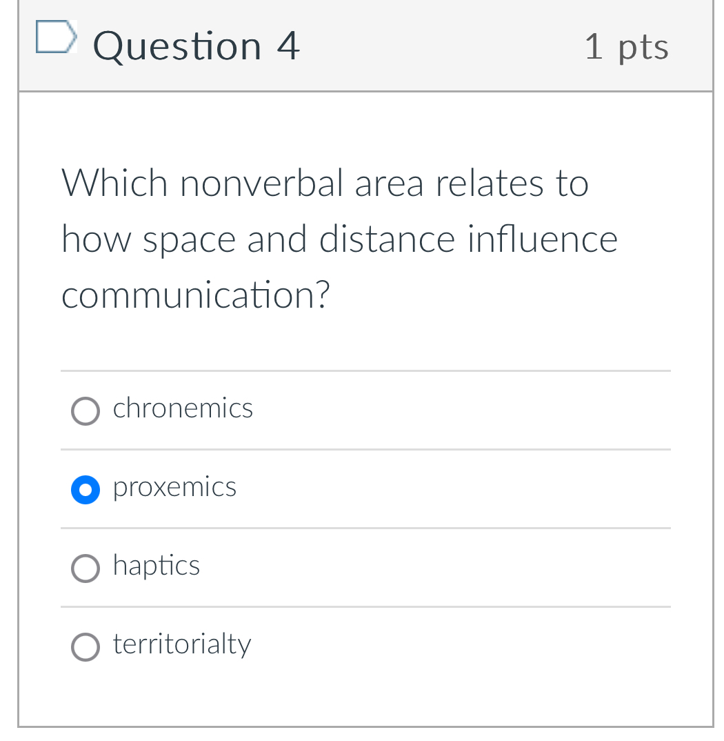 Solved Question 41 ptsWhich nonverbal area relates to how | Chegg.com Solved Question 41 ptsWhich nonverbal area relates to how | Chegg.com