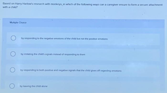 Solved Based on Harry Harlow's research with monkeys, in | Chegg.com