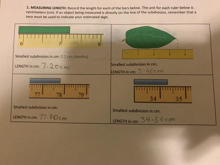 Solved 1. MEASURING LENGTH: Record the length for each of | Chegg.com