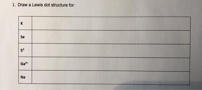 Solved 1. Draw a Lewis dot structure for: K Se S2 Gal Ne | Chegg.com