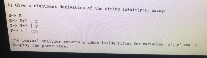 Solved 4) Give a rightmost derivation of the string | Chegg.com
