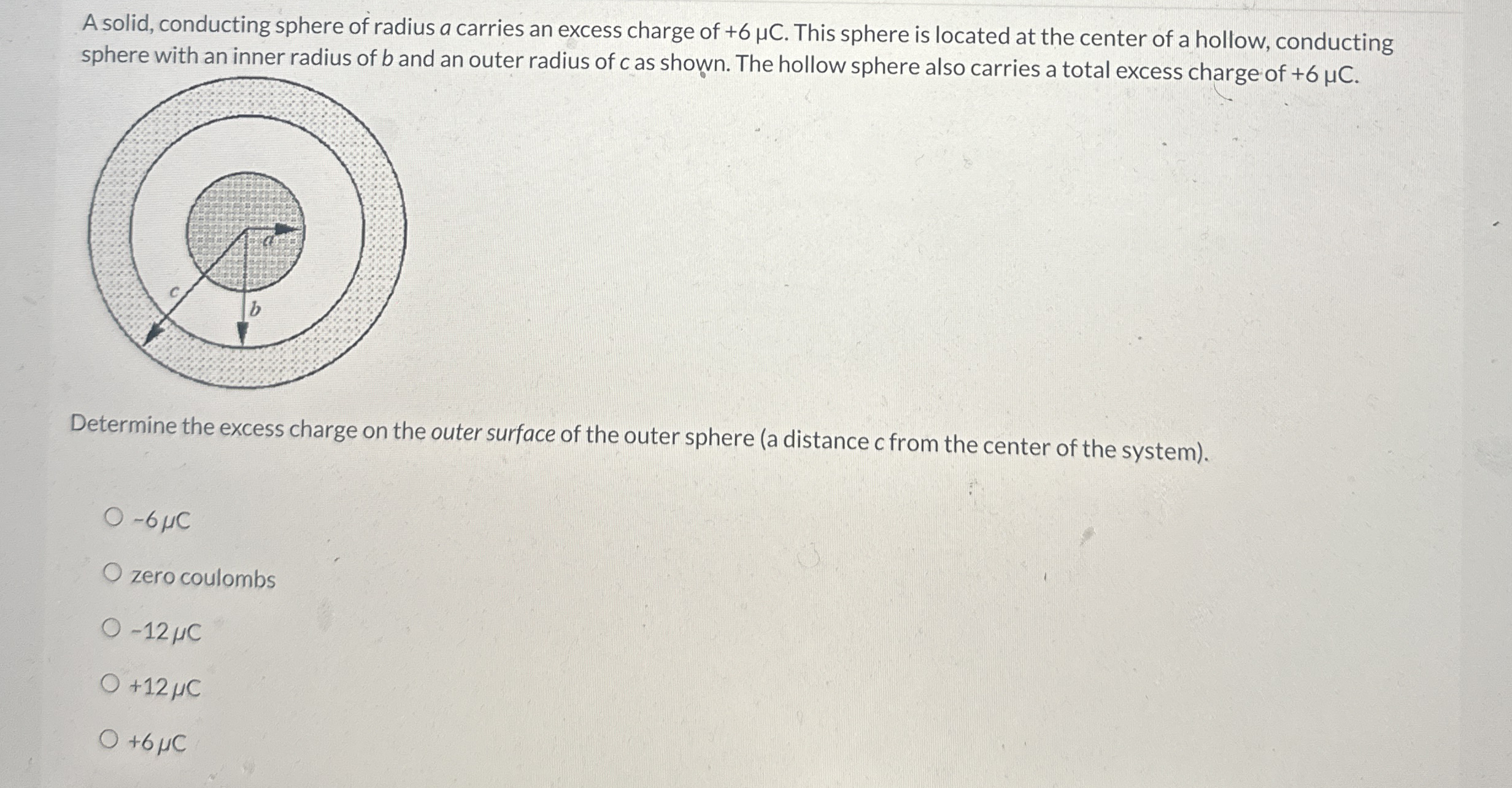 Solved A solid, conducting sphere of radius a carries an | Chegg.com