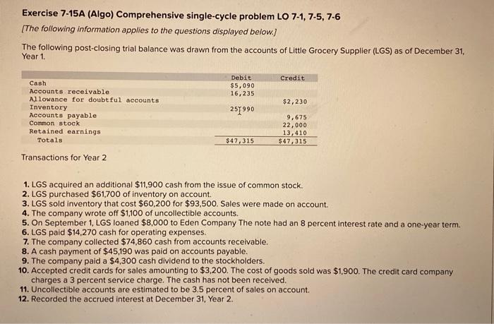 Solved Exercise 7-15A (Algo) Comprehensive single-cycle | Chegg.com