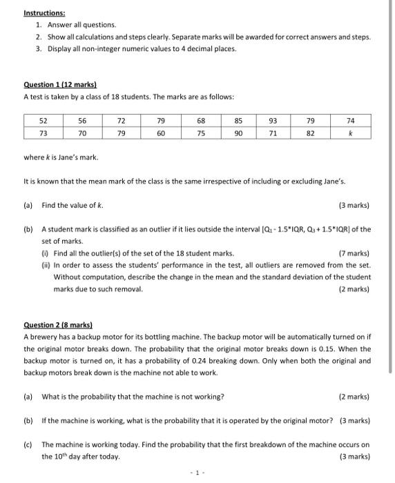 Solved Instructions: 1. Answer all questions. 2. Show all | Chegg.com
