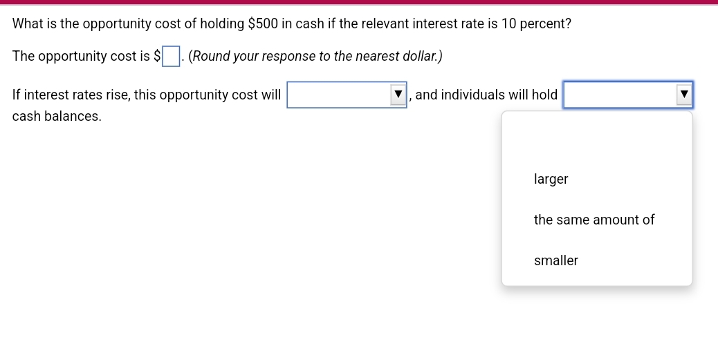 Solved What is the opportunity cost of holding $500 ﻿in cash | Chegg.com