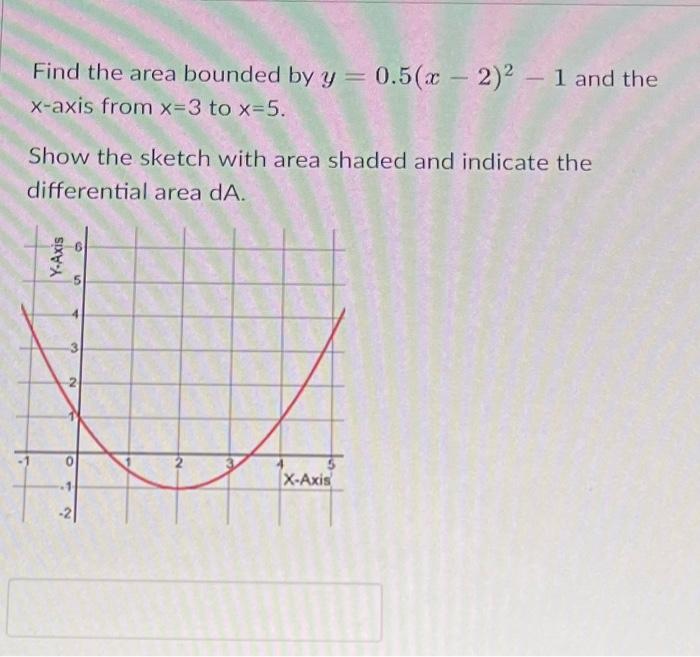 Solved Find the area bounded by y = 0.5(x - 2)2 – 1 and the | Chegg.com