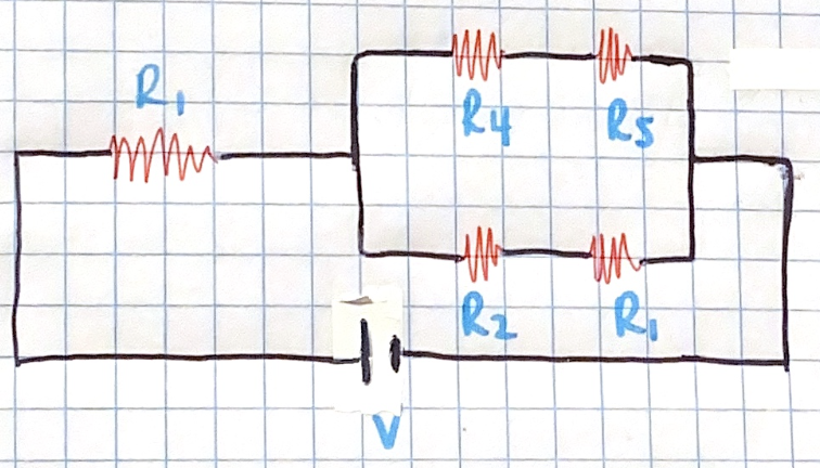 Solved Five resistors R1 = 7.00 Ω, ﻿R2 = 6.00 Ω, | Chegg.com