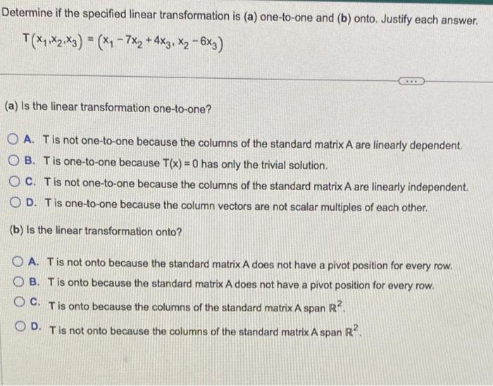 Solved Determine if the specified linear transformation is | Chegg.com