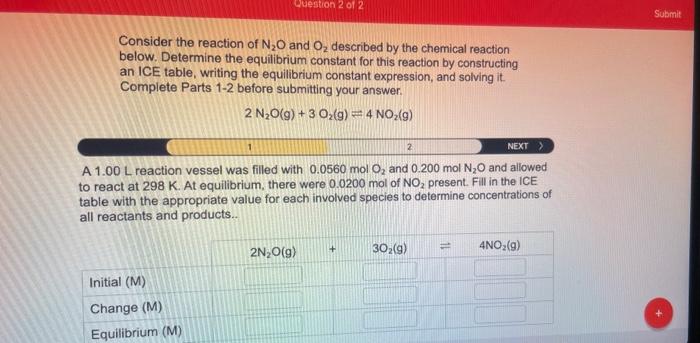 Solved Consider the reaction of N2O and O2 described by the | Chegg.com