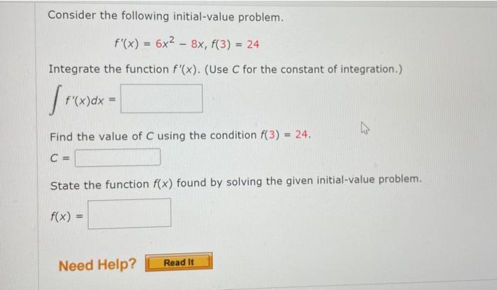 Solved Consider the following initial-value problem. f'(x) = | Chegg.com