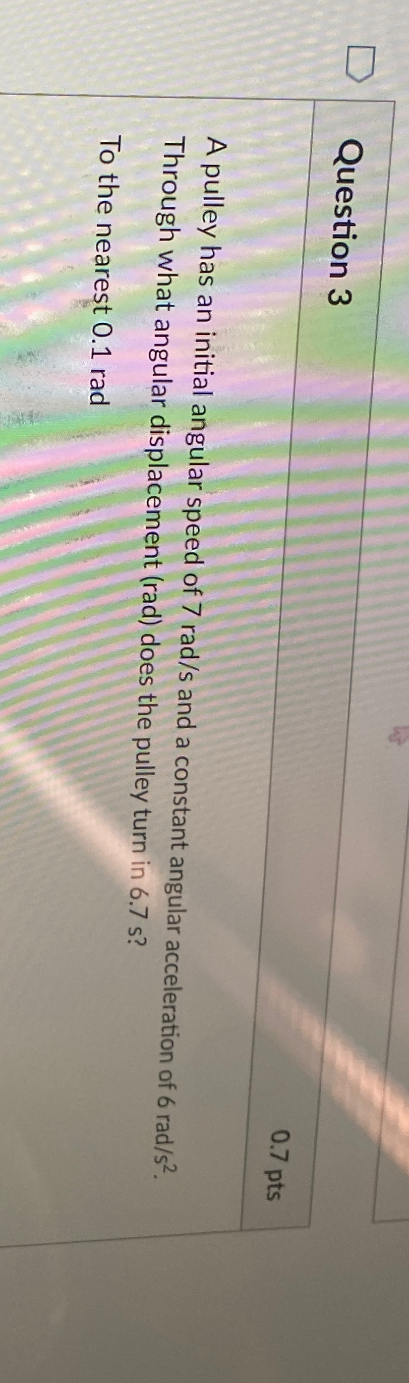 Solved Question 30.7 ﻿ptsA pulley has an initial angular | Chegg.com