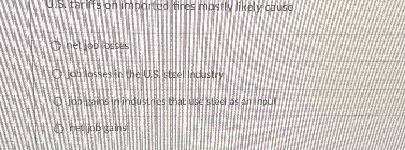 Solved U.S. ﻿tariffs on imported tires mostly likely | Chegg.com