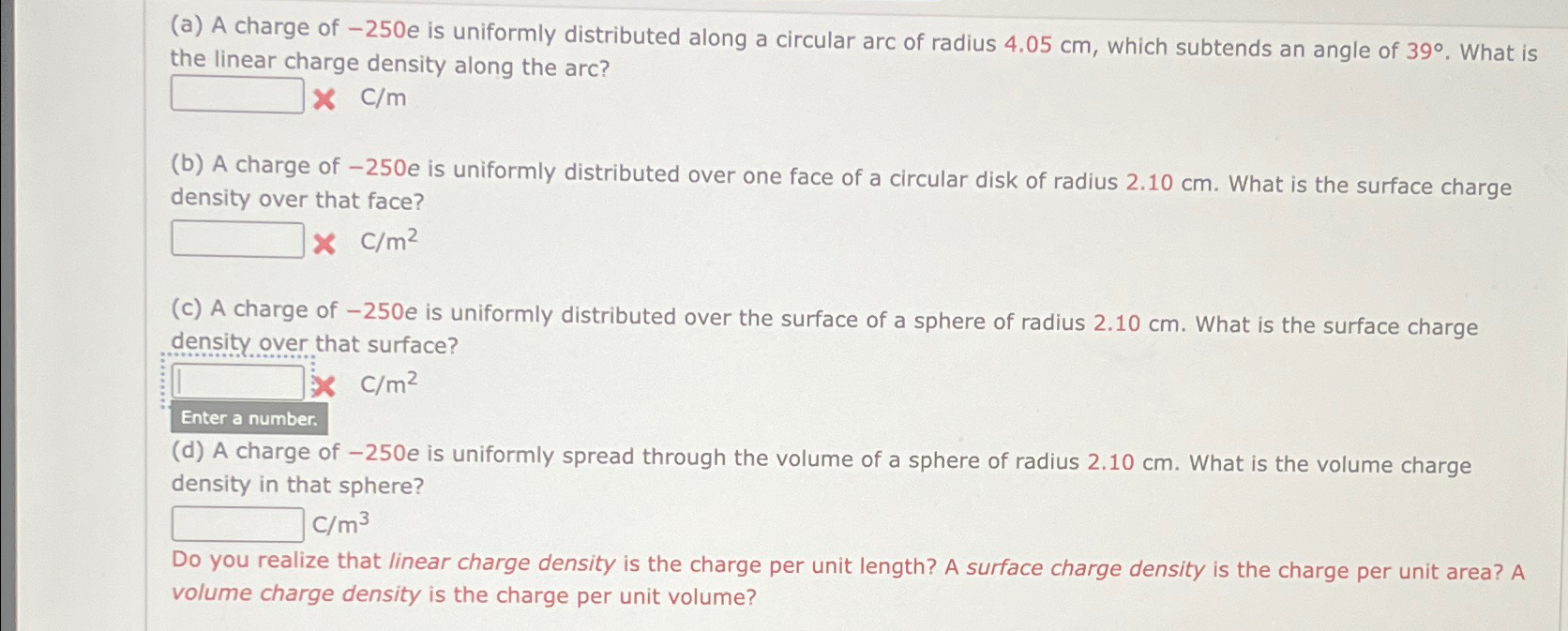 Solved (a) ﻿A charge of -250e ﻿is uniformly distributed | Chegg.com