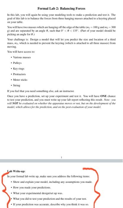 Formal Lab 2: Balancing Forces In this lab, you will | Chegg.com