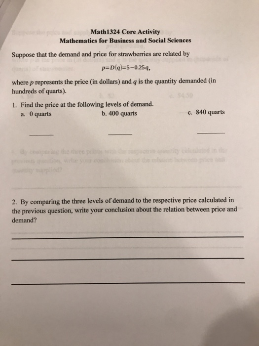 Solved Math 1324 Core Activity Mathematies for Business and | Chegg.com