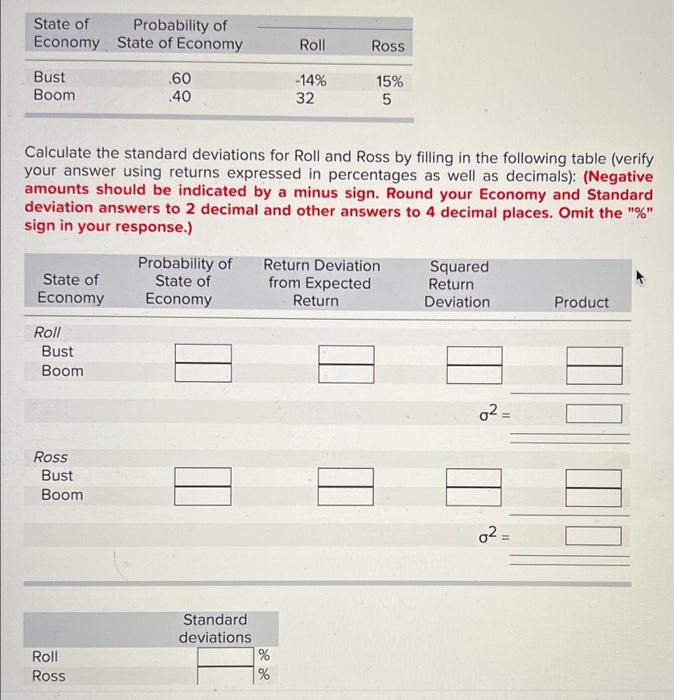 Solved Calculate the standard deviations for Roll and Ross | Chegg.com