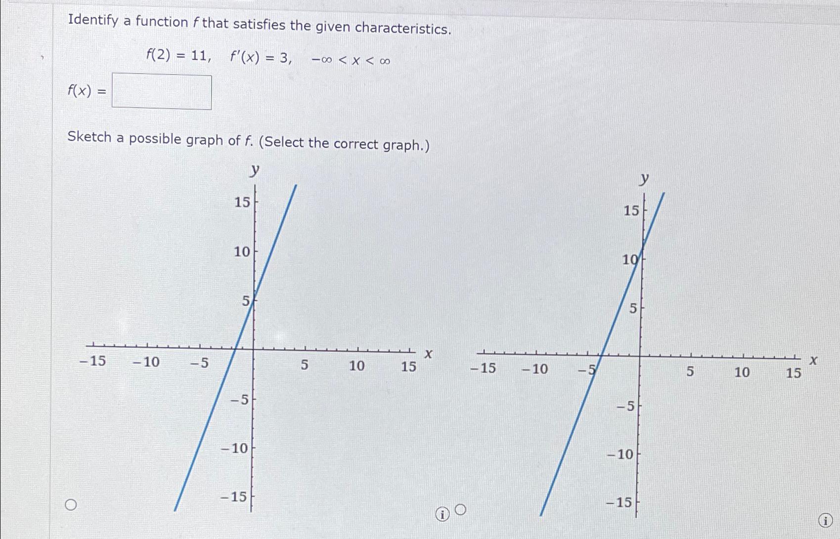 Solved Identify a function f ﻿that satisfies the given | Chegg.com