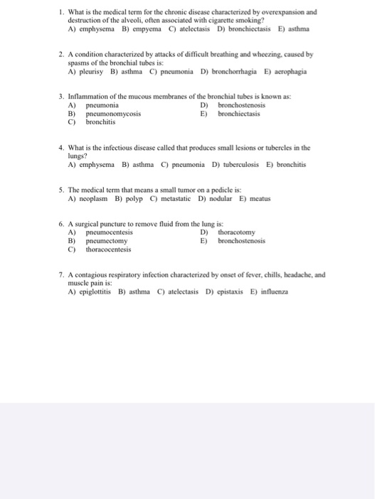 Solved 1. What is the medical term for the chronic disease | Chegg.com