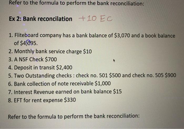Solved Refer to the formula to perform the bank | Chegg.com