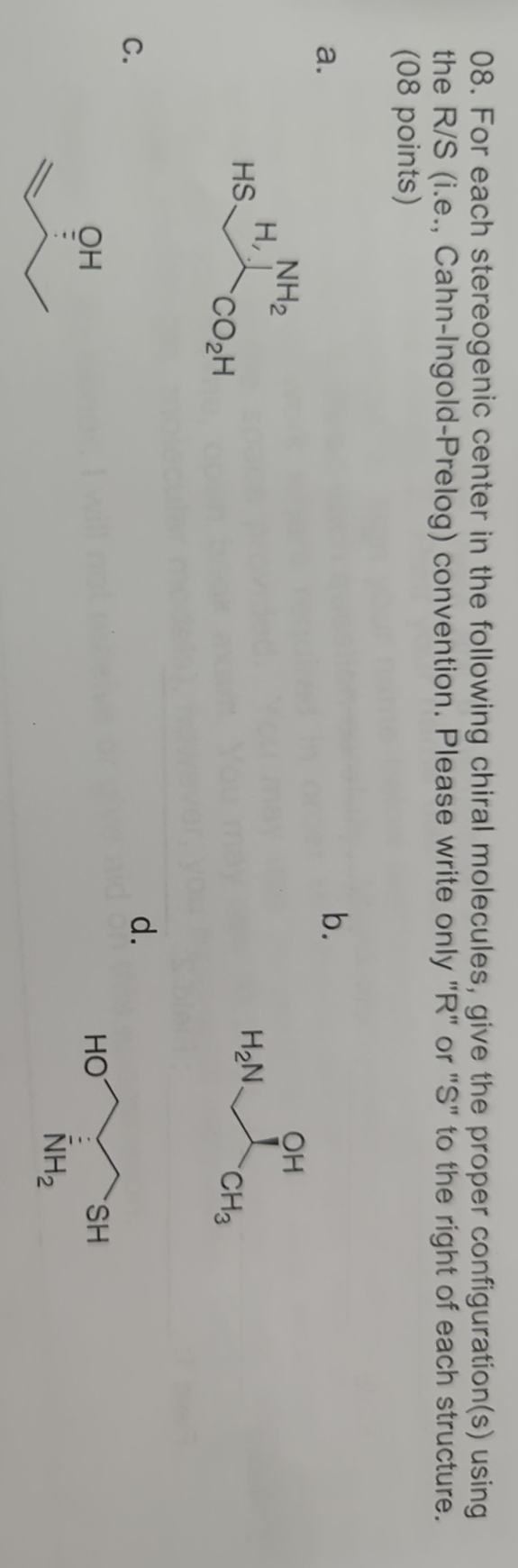 Solved For each stereogenic center in the following chiral | Chegg.com